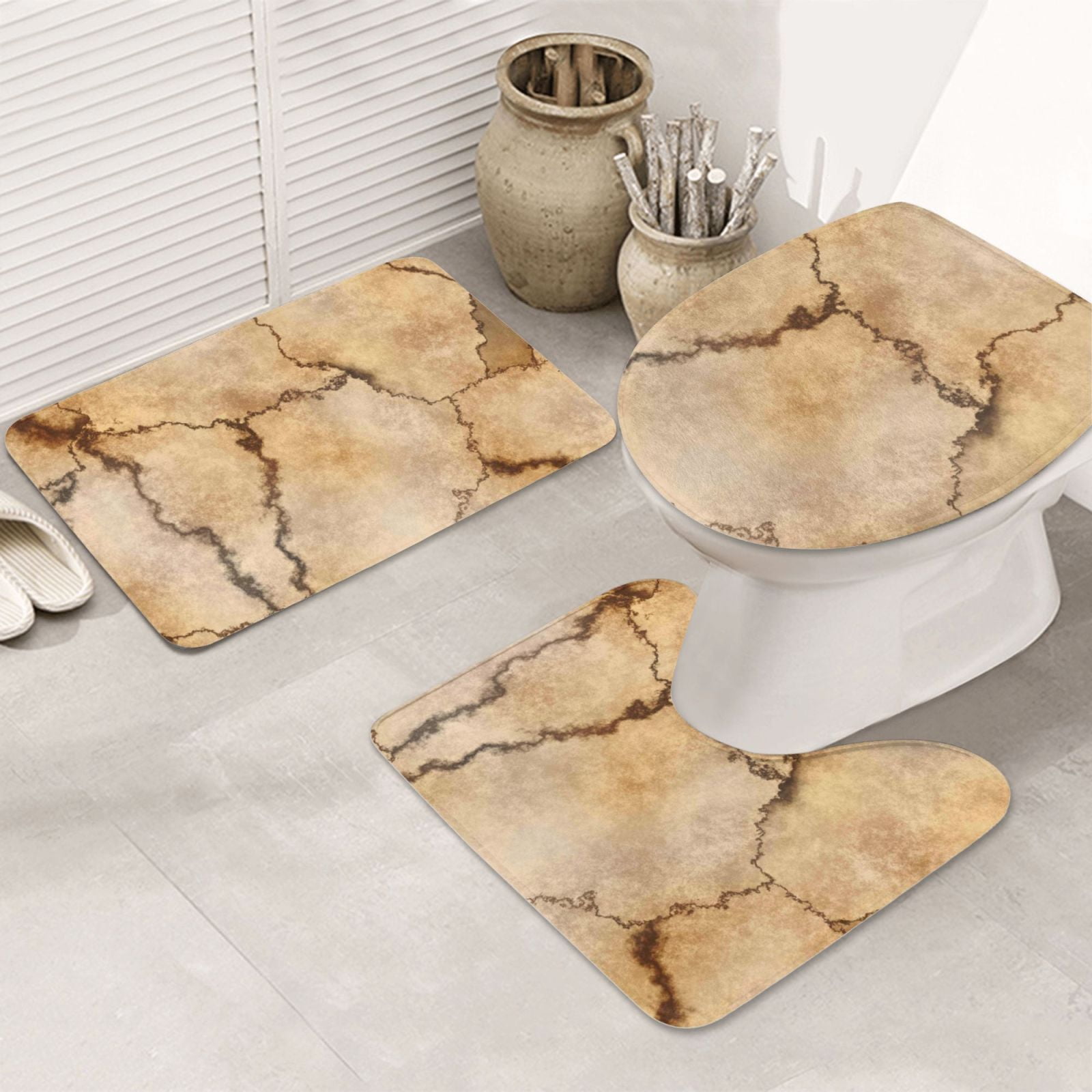 Bathroom Rugs Sets 3 Piece - Stone Absorbent Non Slip Bath Mats, U ...