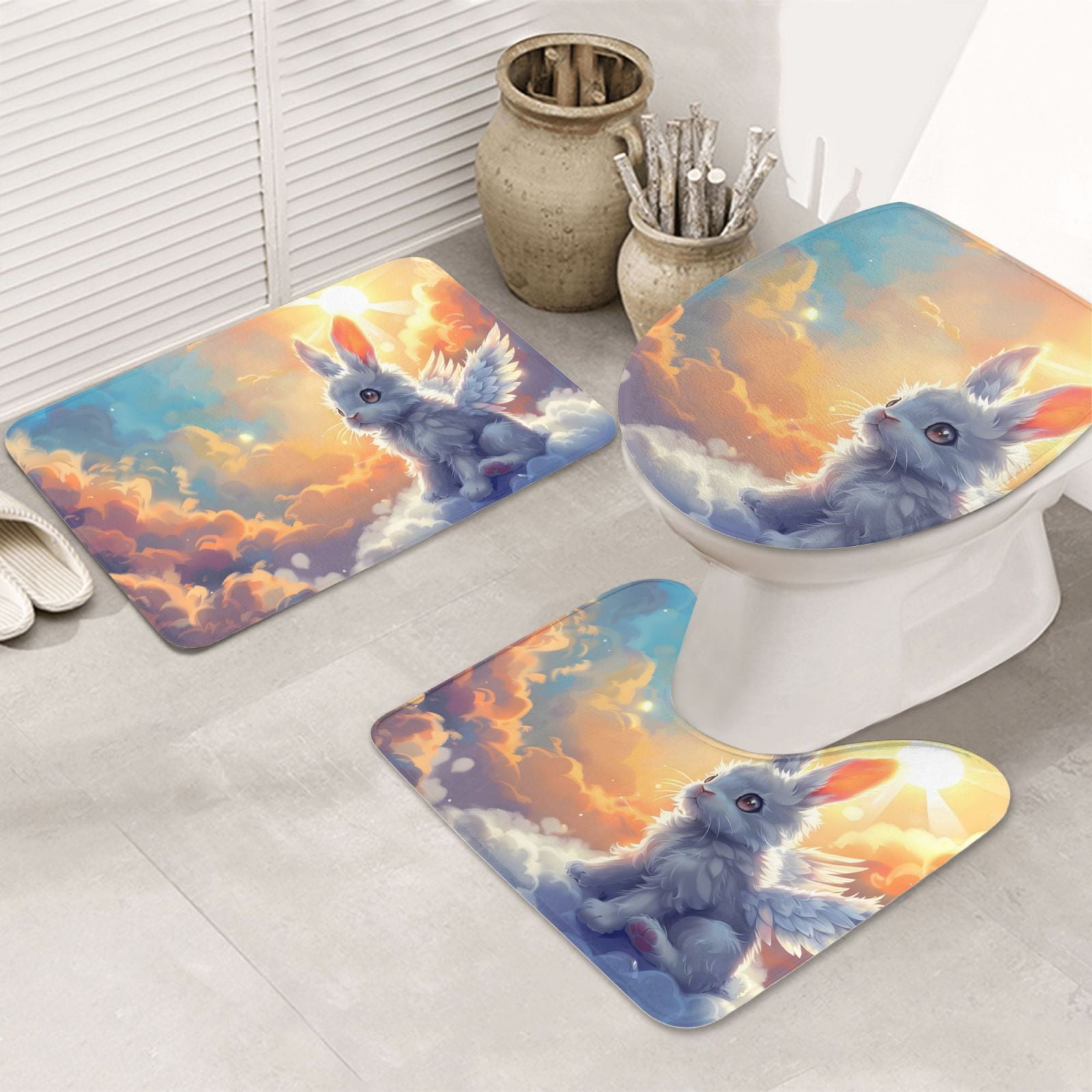 Bathroom Rugs Sets 3 Piece - Sunshine Colorful Cloud Rabbit Absorbent ...