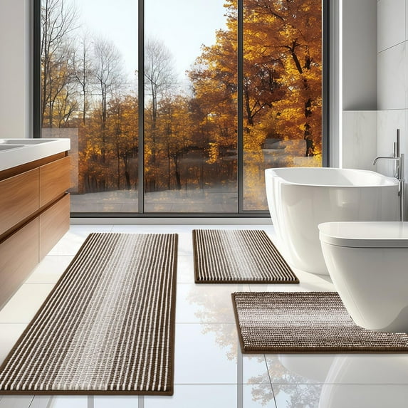 Bathroom Rugs Sets 3 Piece, Toilet Rugs U-Shaped Contour Bath Mat Set ...
