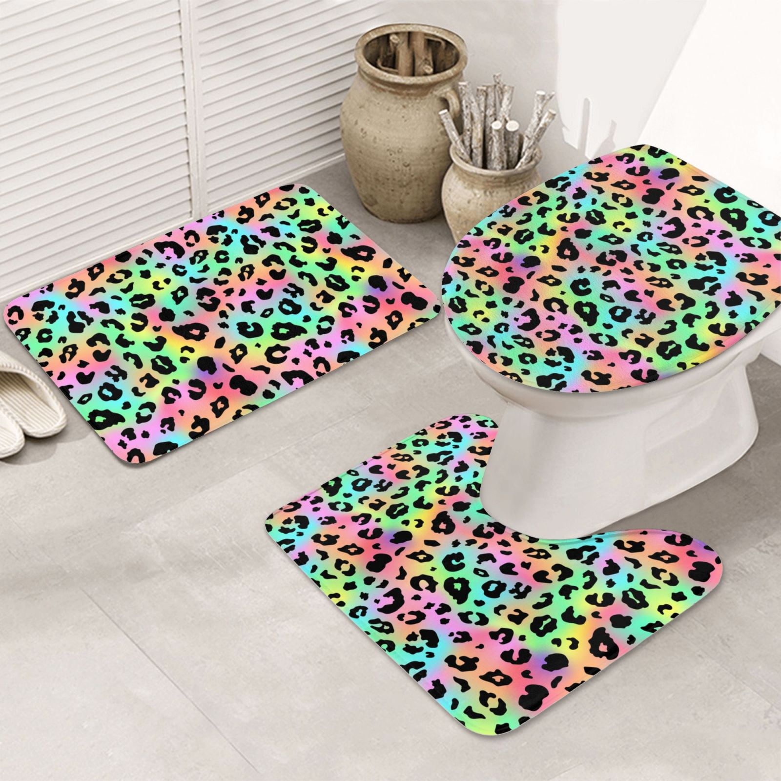 Bathroom Rugs Sets 3 Piece, Trendy rainbow Leopard cool Bath Mats for ...