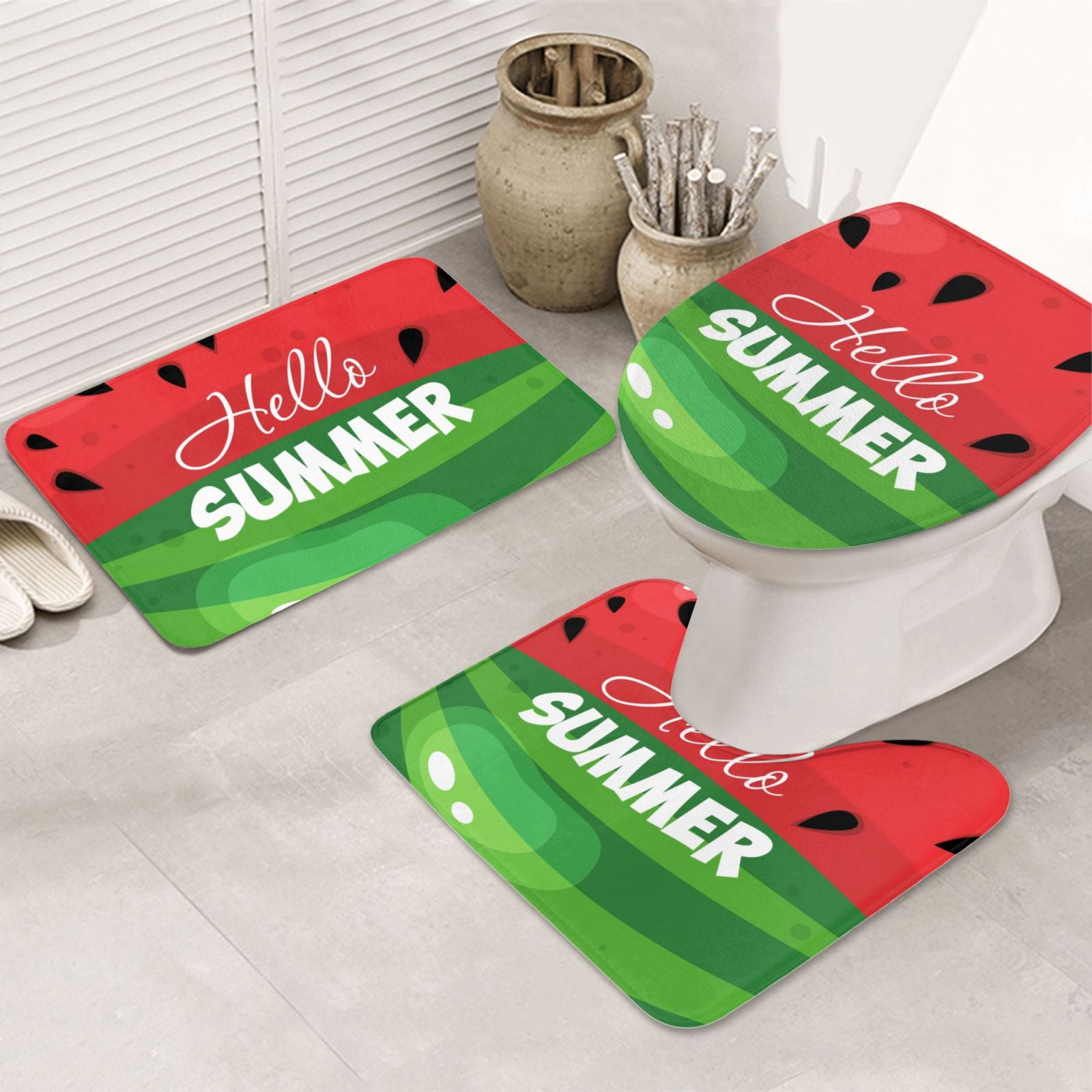 Bathroom Rugs Sets 3 Piece - Watermelon Hello Summer Absorbent Non Slip ...
