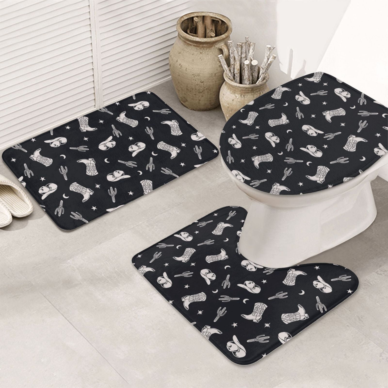 Bathroom Rugs Sets 3 Piece - Western Cowboy Boho Cactus boots Non Slip ...