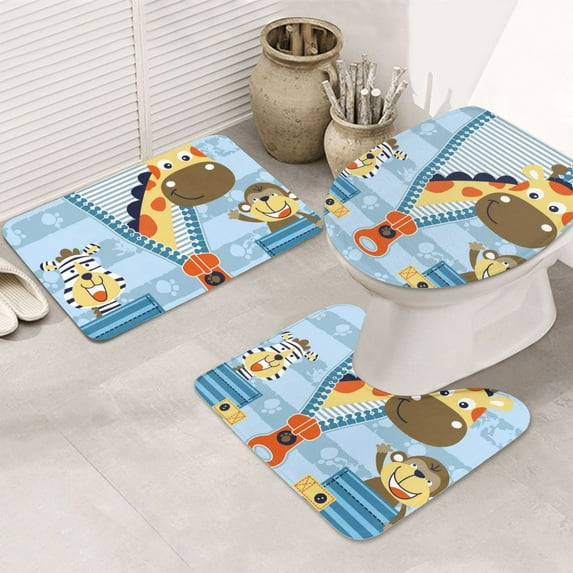 Bathroom Rugs Sets 3 Piece - Zebra with Monkey in Pocket Absorbent Non ...