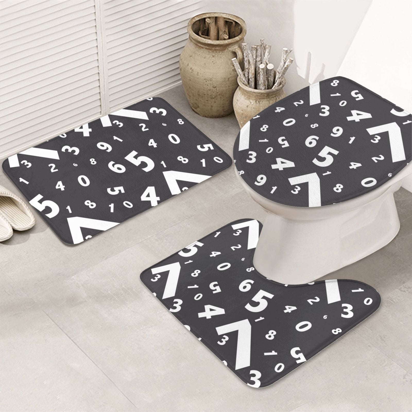 Bathroom Rugs Sets 3 Piece - black math number Non Slip Washable Bath ...