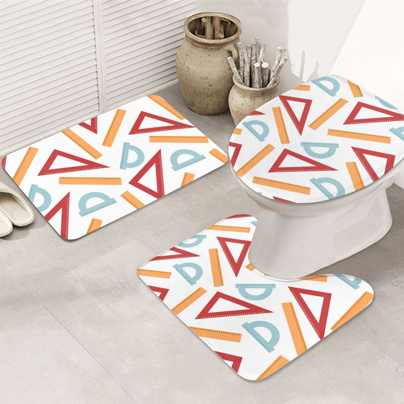 Bathroom Rugs Sets 3 Piece - colorful Math ruler Print Non Slip ...