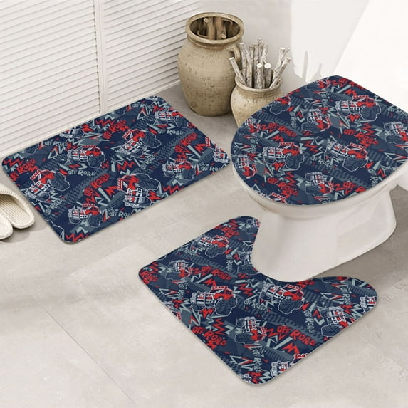 Bathroom Rugs Sets 3 Piece - cool red off-road vehicle Non Slip Washable Bath Mats, U-Shape ...