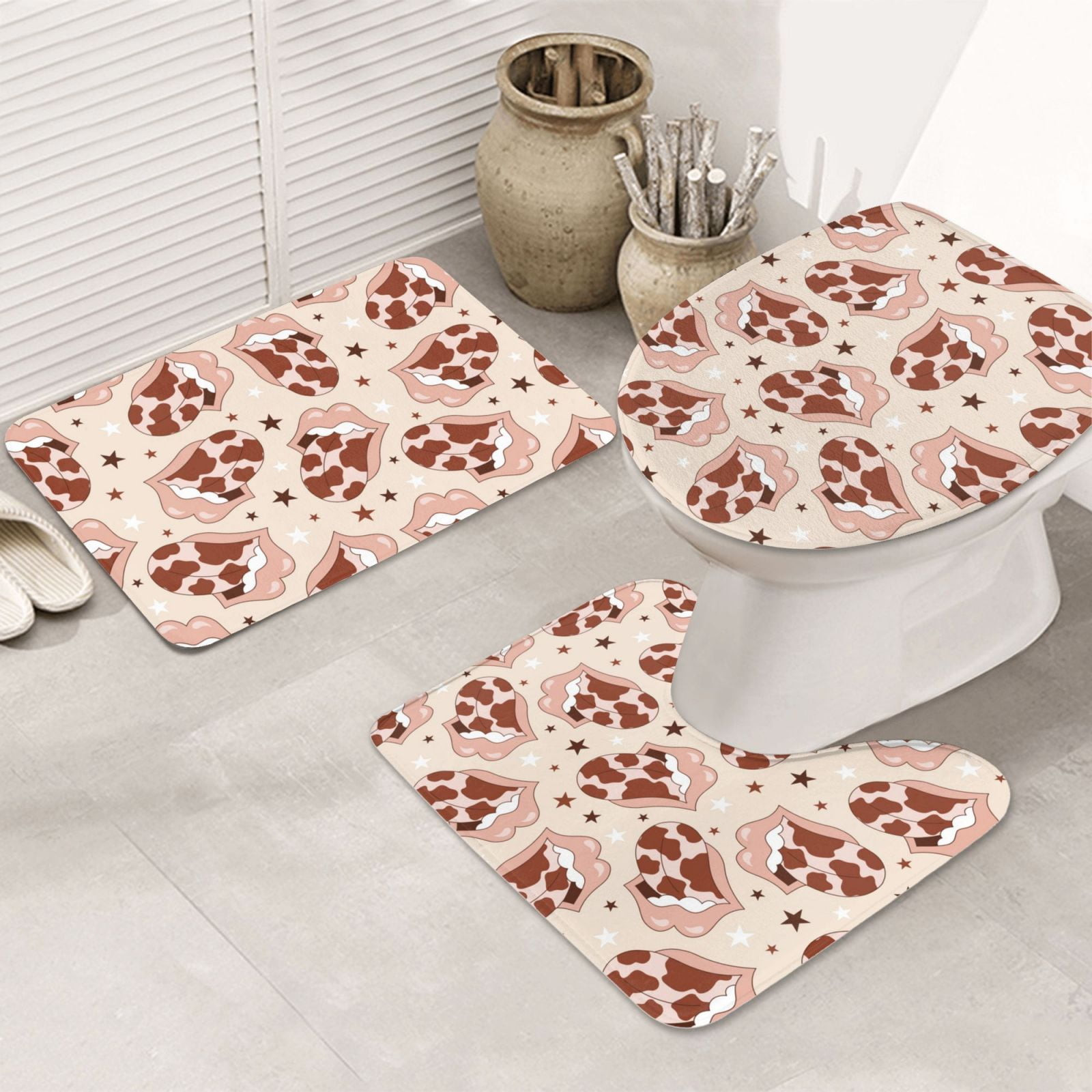 Bathroom Rugs Sets 3 Piece - cowgirl lips cow spots print Absorbent Non ...