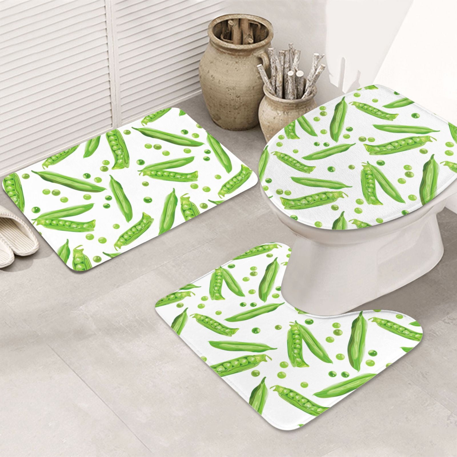 Bathroom Rugs Sets 3 Piece - funny green Peas Absorbent Non Slip ...