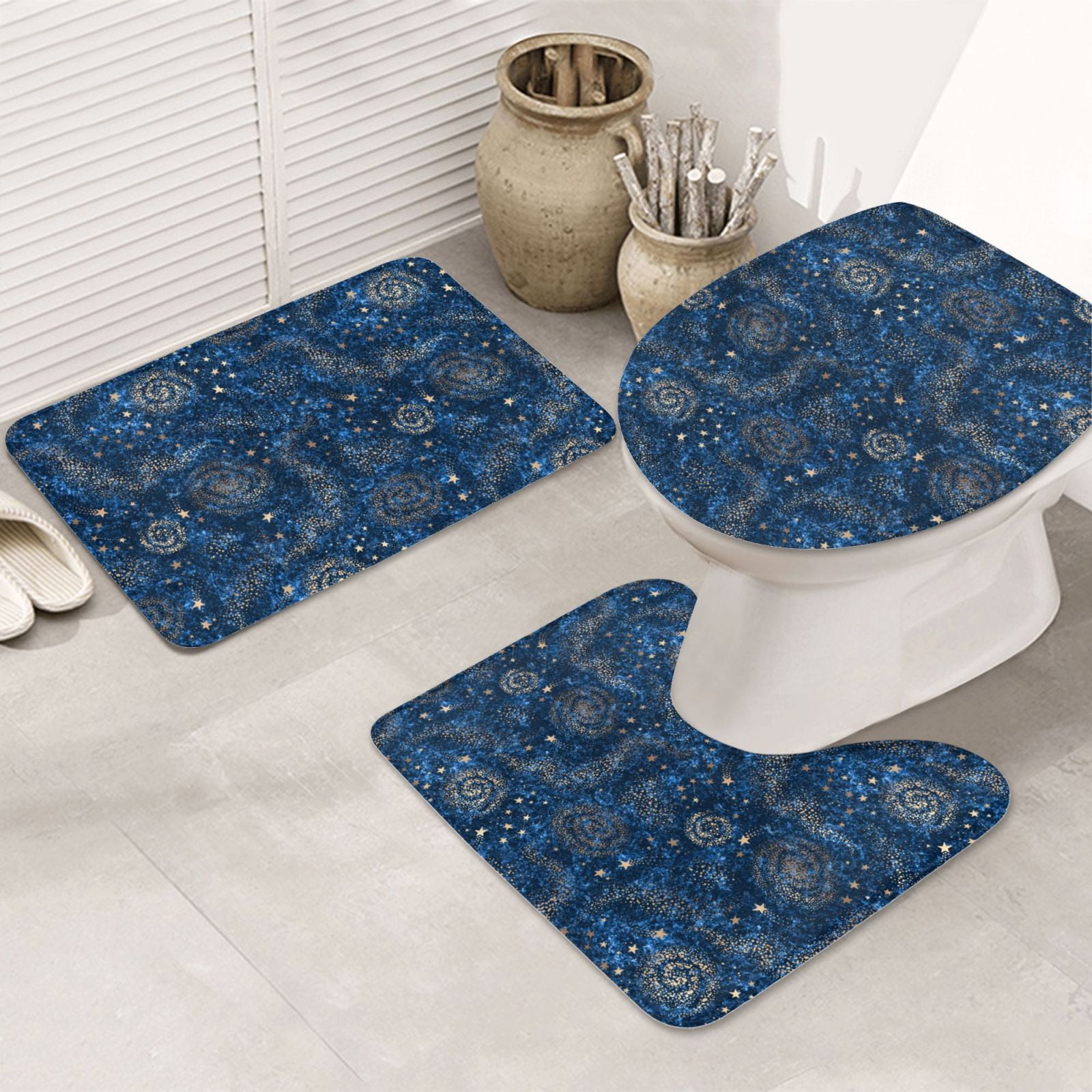 Bathroom Rugs Sets 3 Piece - golden star blue starry sky Absorbent Non ...