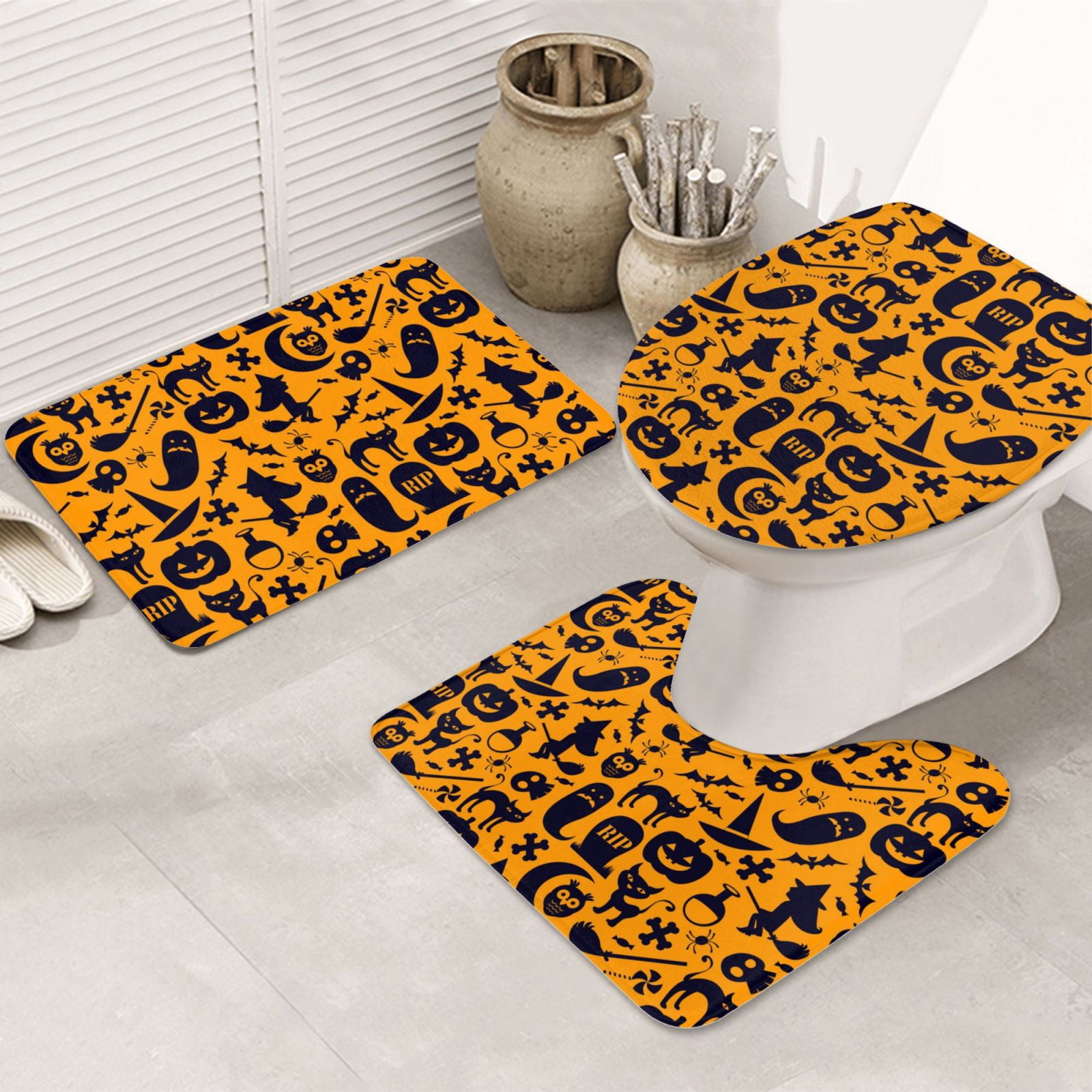 Bathroom Rugs Sets 3 Piece - halloween cat owls witch Non Slip Washable ...