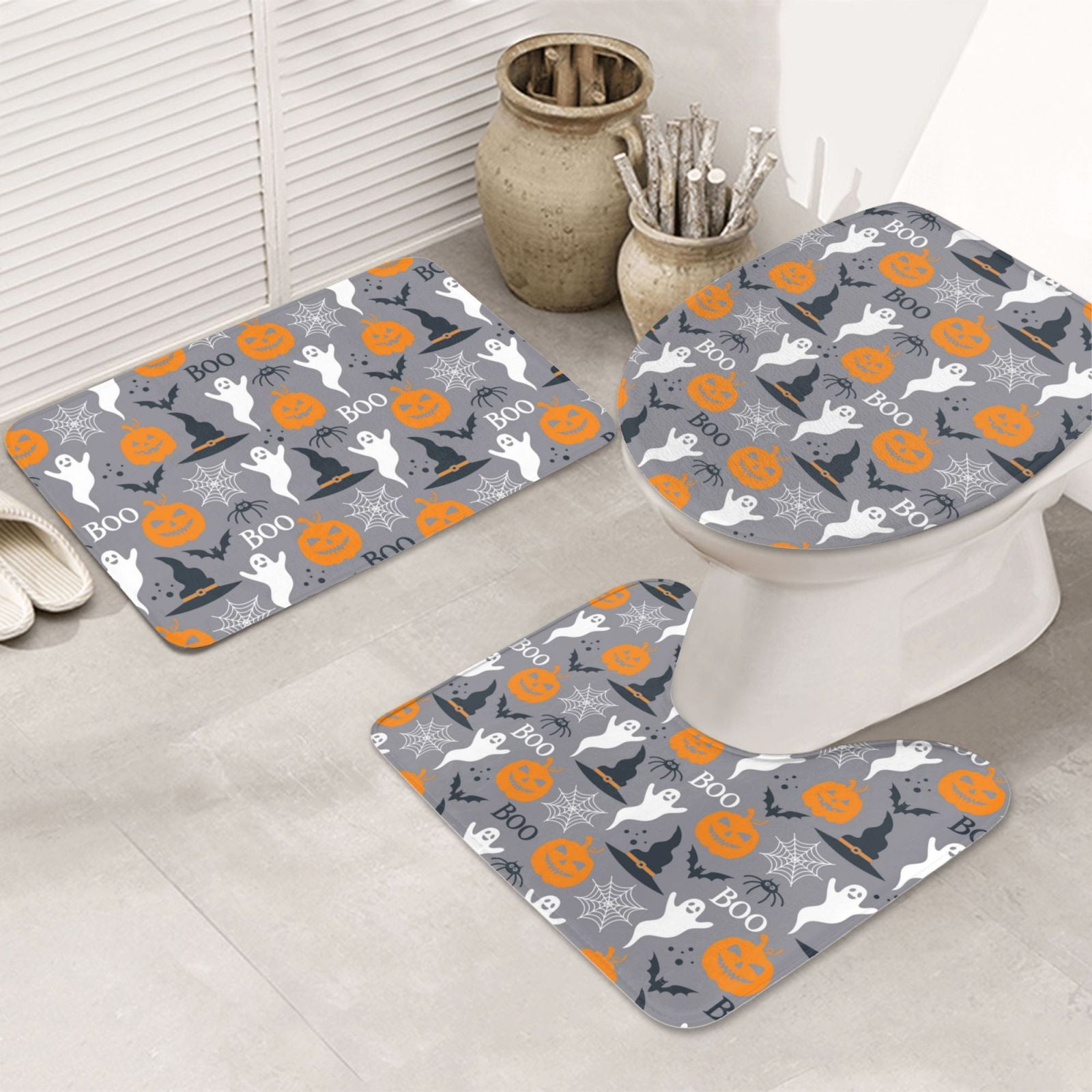 Bathroom Rugs Sets 3 Piece halloween pumpkin Soft Non Slip Bathroom Mat ...