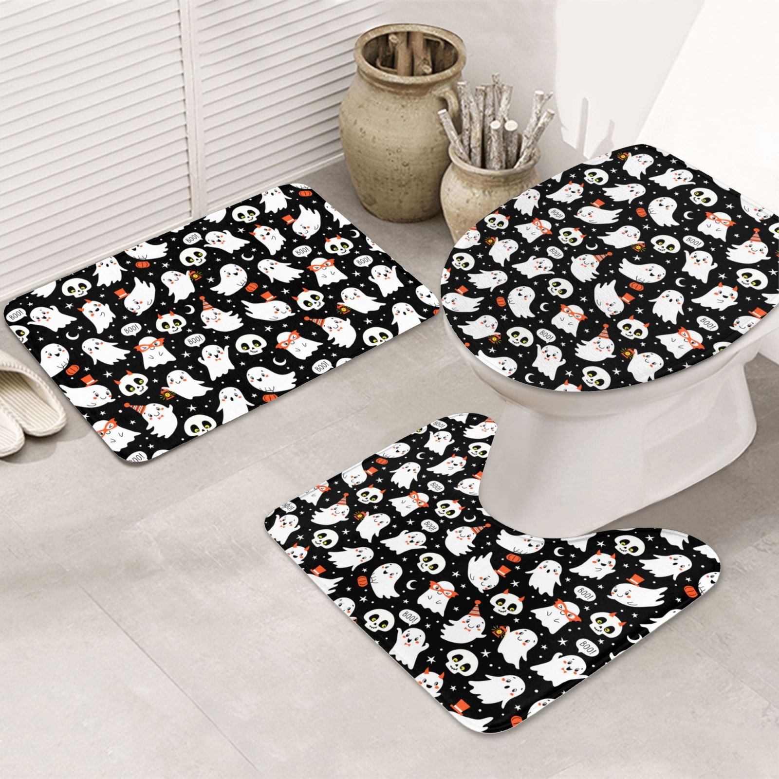 Bathroom Rugs Sets 3 Piece - halloween white ghost Absorbent Non Slip ...
