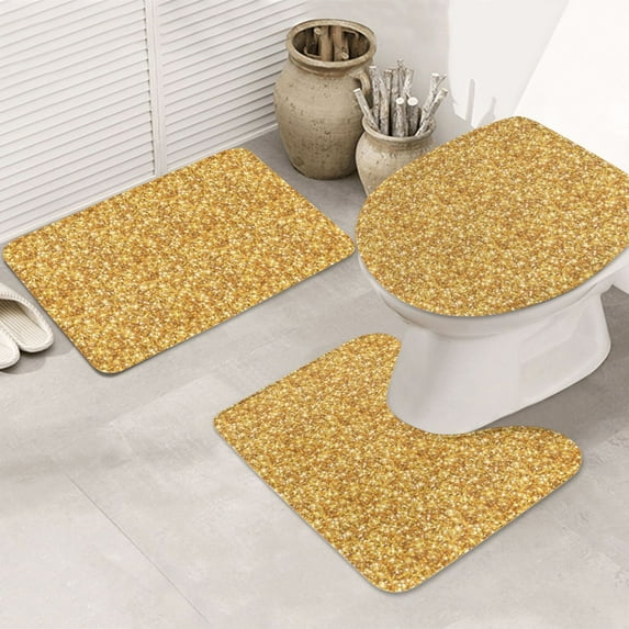 Bathroom Rugs Sets 3 Piece - lightning Gold Glitter Absorbent Non Slip ...