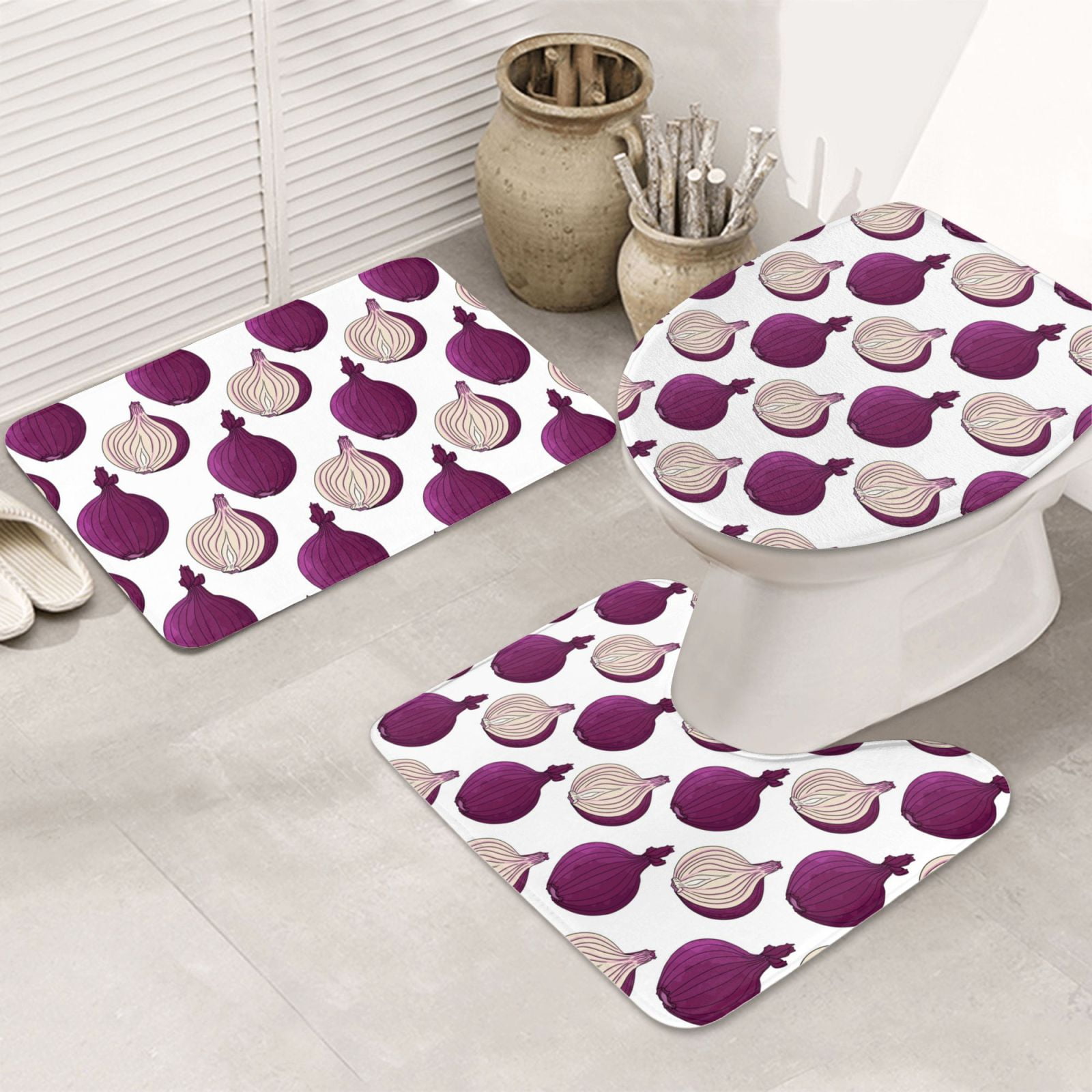 Bathroom Rugs Sets 3 Piece - purple Onion Pattern Non Slip Washable ...