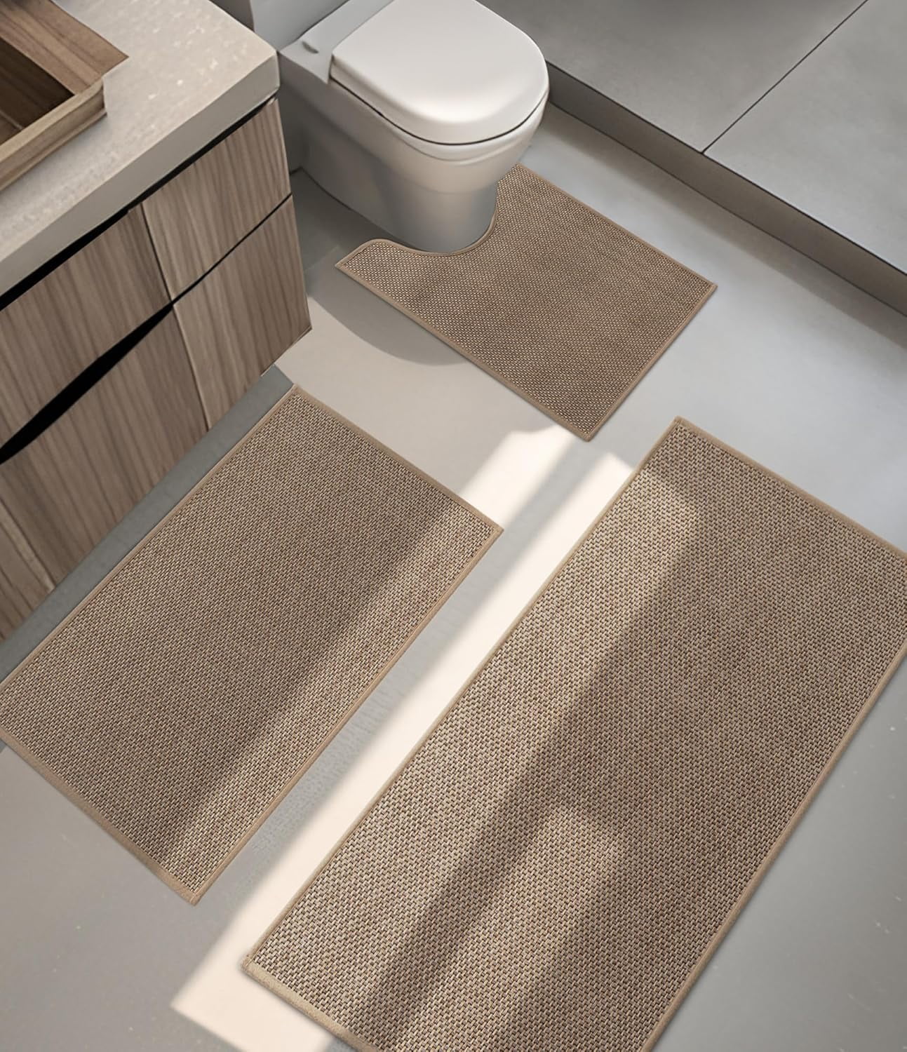 Bathroom Rugs Sets 3 Pieces, Grey Ultra Thin Bath Mats Fit Under Door ...