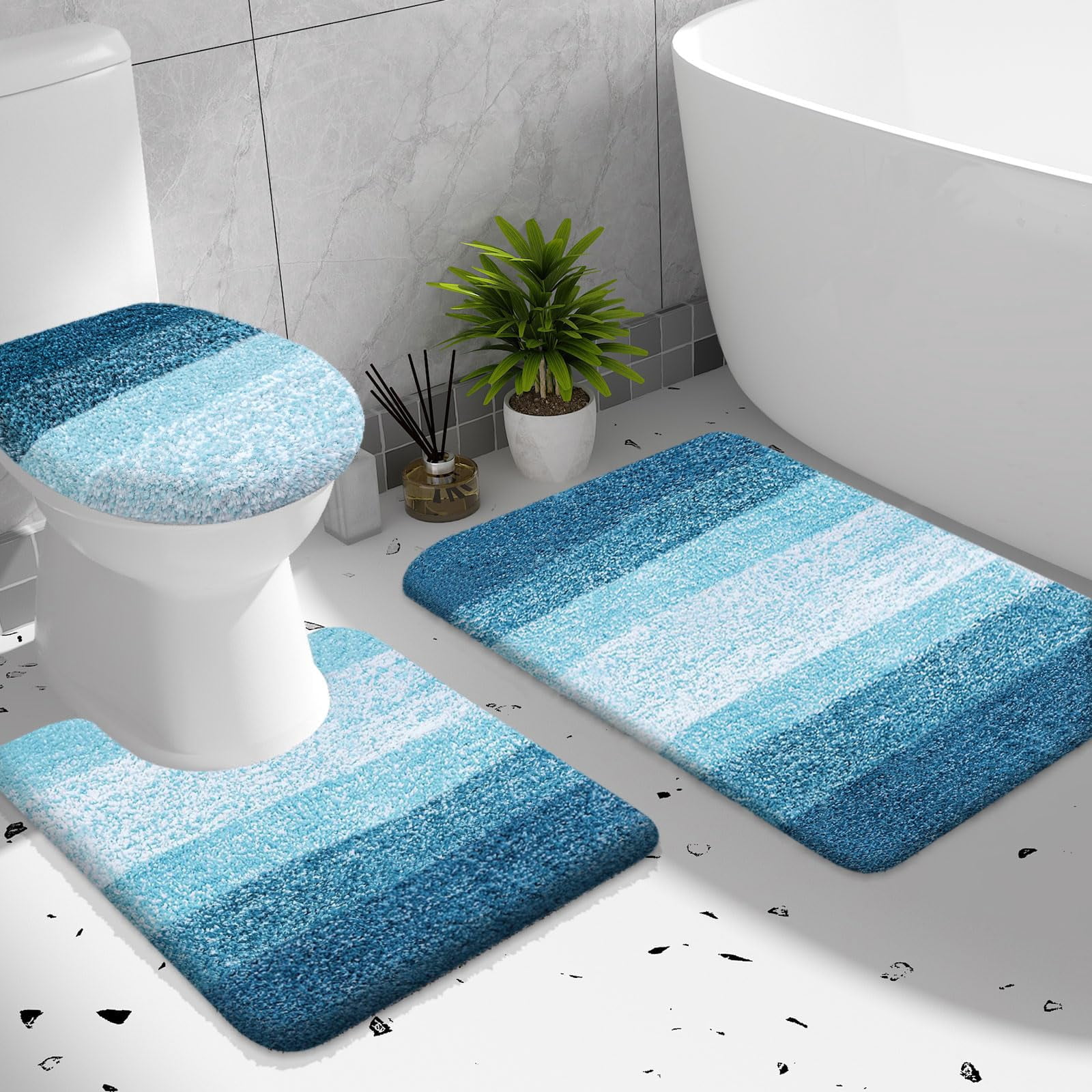 Bathroom Rugs Sets 3 piece, Soft Microfiber Absorbent Bath Mat, U ...