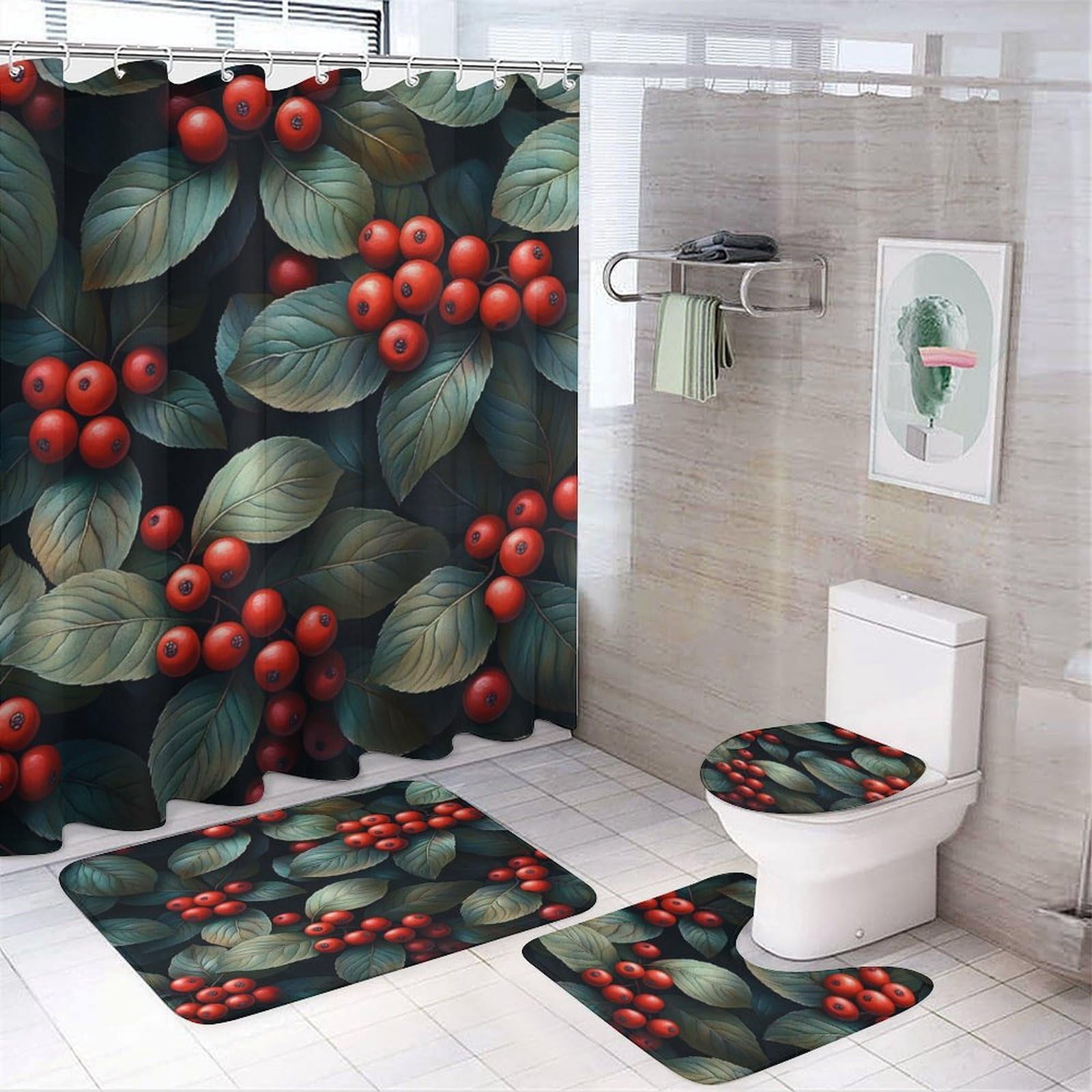Bathroom Rugs Sets 4 Piece with Shower Curtain, Autumn Leaf Pattern ...