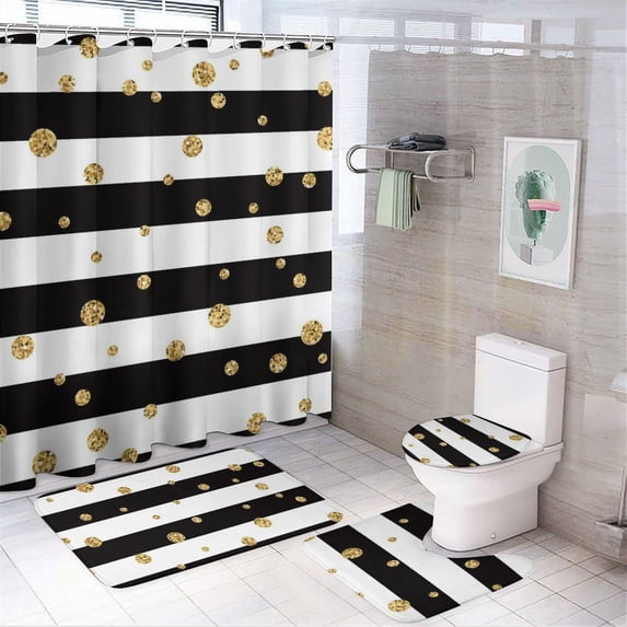 Bathroom Rugs Sets 4 Piece with Shower Curtain, Christmas Tree Pattern ...