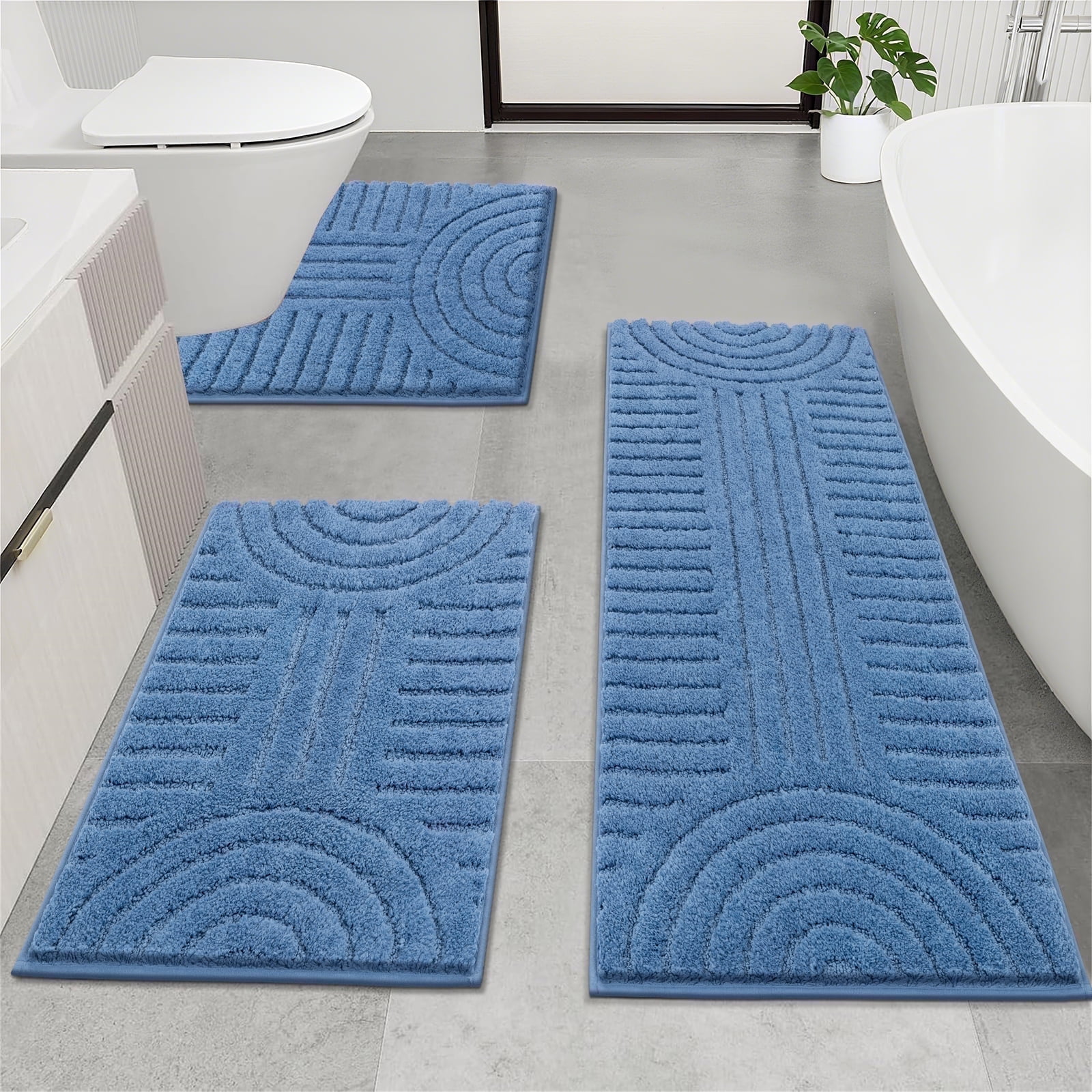 Bathroom Rugs Sets 3 Piece, Soft Absorbent Microfiber Bath Mats and U ...