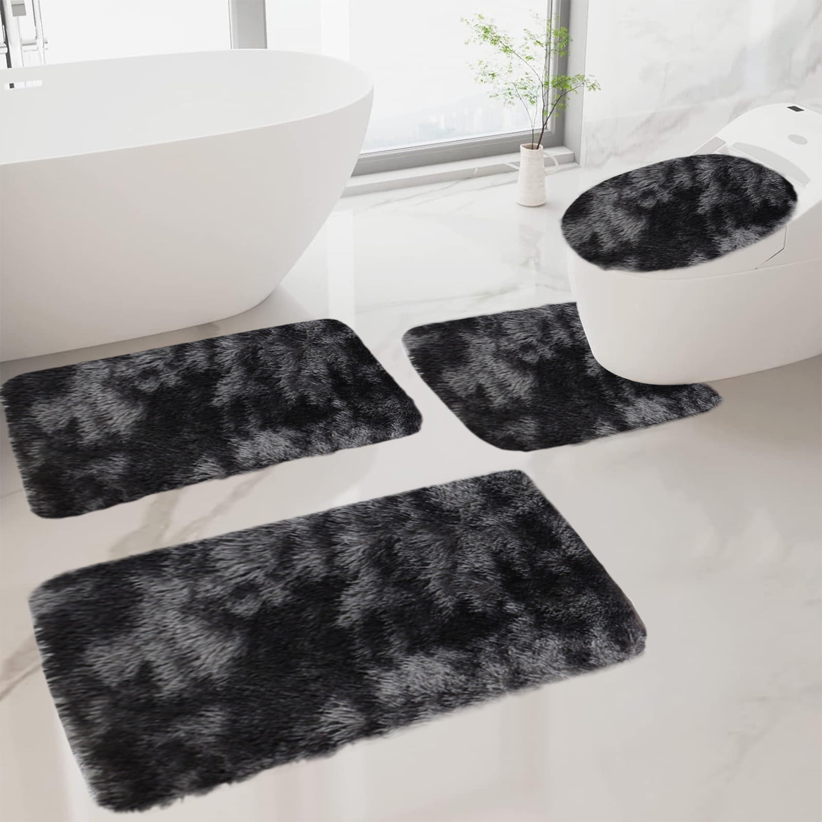 Bathroom Rugs Sets 4 Piece, Ultra Soft Velvet Memory Foam Bath Rugs ...