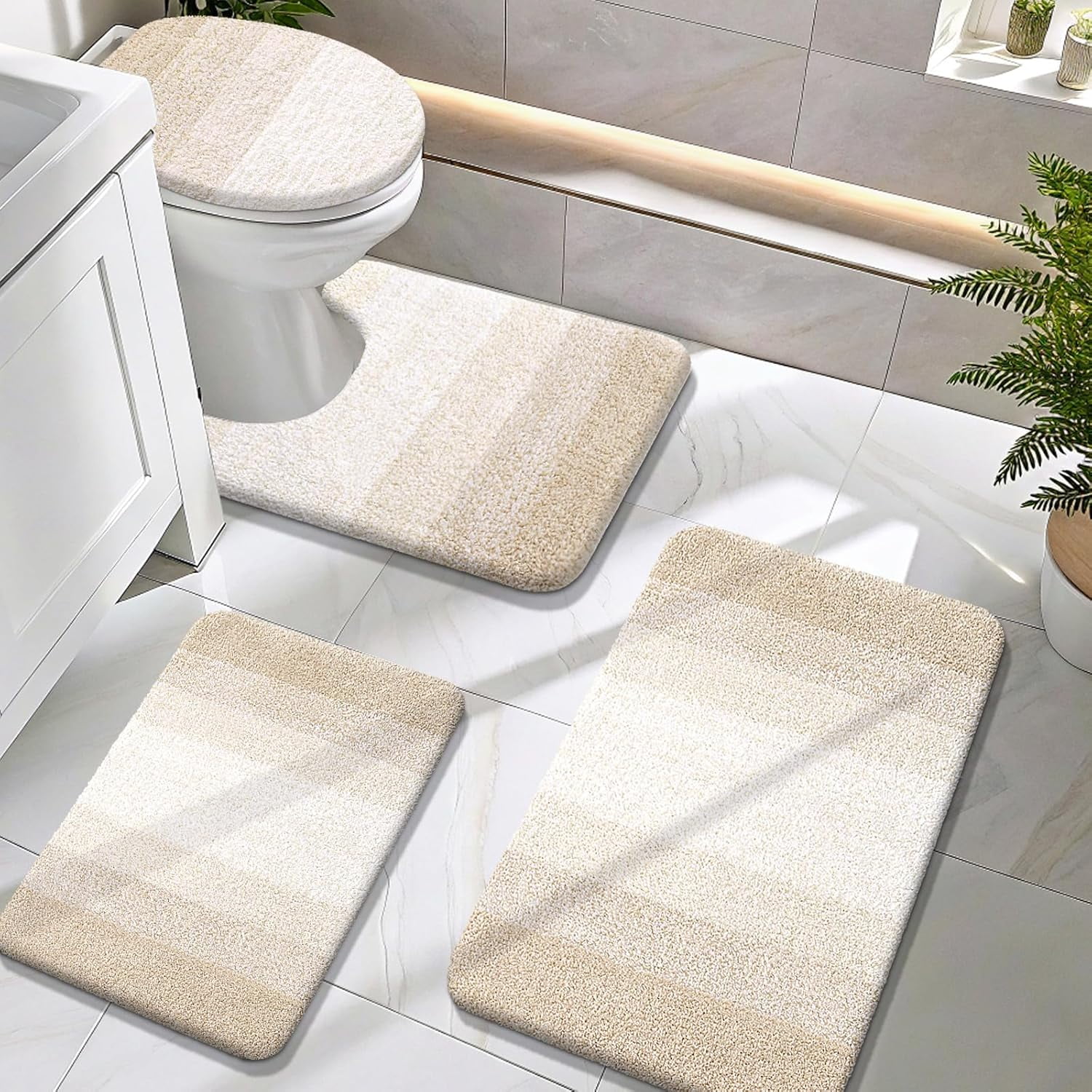 Bathroom Rugs Sets 4 piece, Soft Microfiber Absorbent Bath Mat, U ...