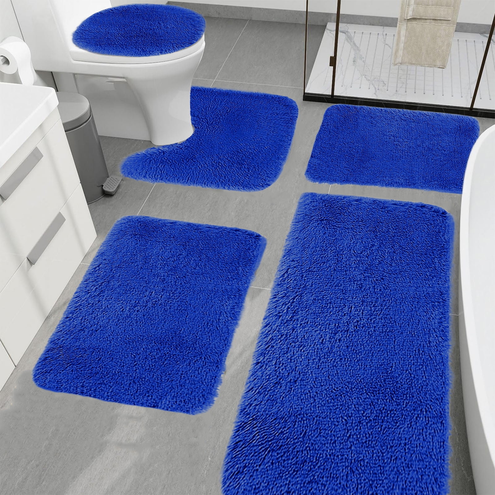 Bathroom Rugs Sets 5 Piece, Plush Bathroom Mats Set Extra Thick, Non ...