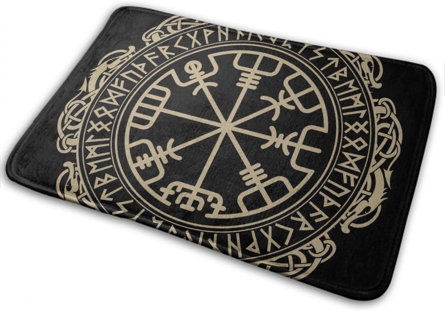 Bathroom Rugs, Soft, Black Magical Runic Compass in The Circle of Norse ...