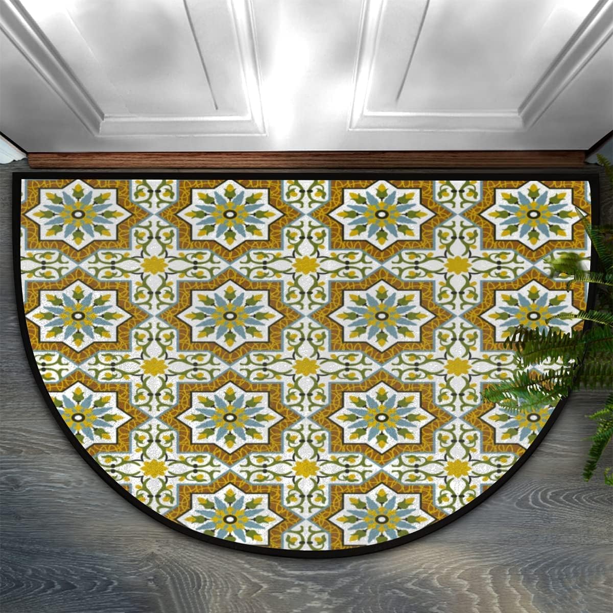 Bathroom Rugs Soft Half Round Doormat Mandala Flower Pattern Indoor ...