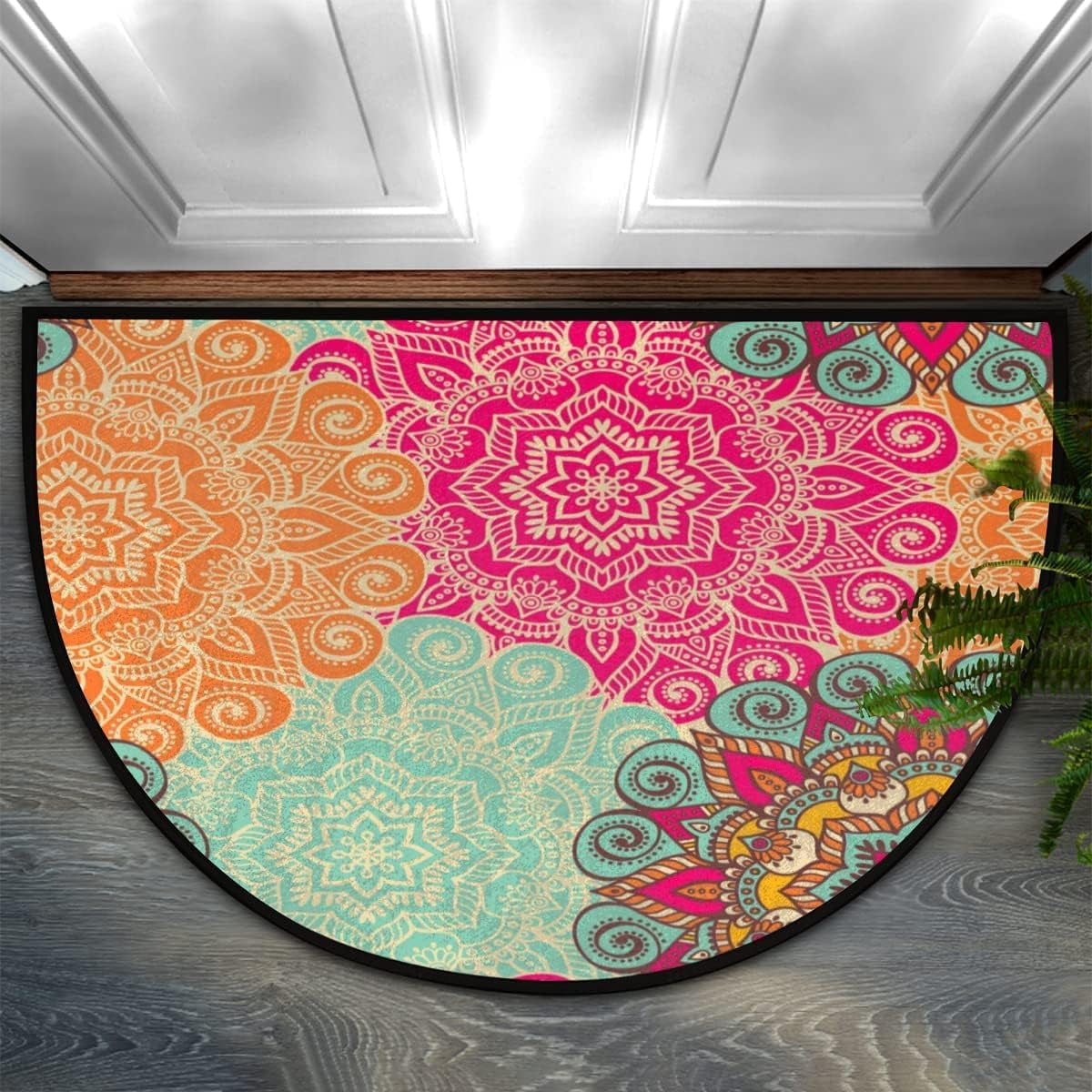 Bathroom Rugs Soft Half Round Doormat Mandala Indoor Mat Anti-Skid Semi ...