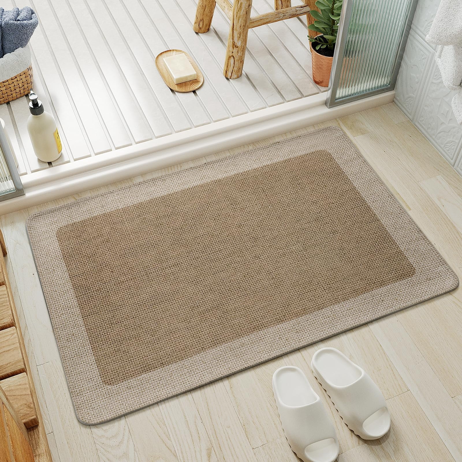 Bathroom Rugs Ultra Thin Bath Mat Fit Under Door Super Absorbent Non ...