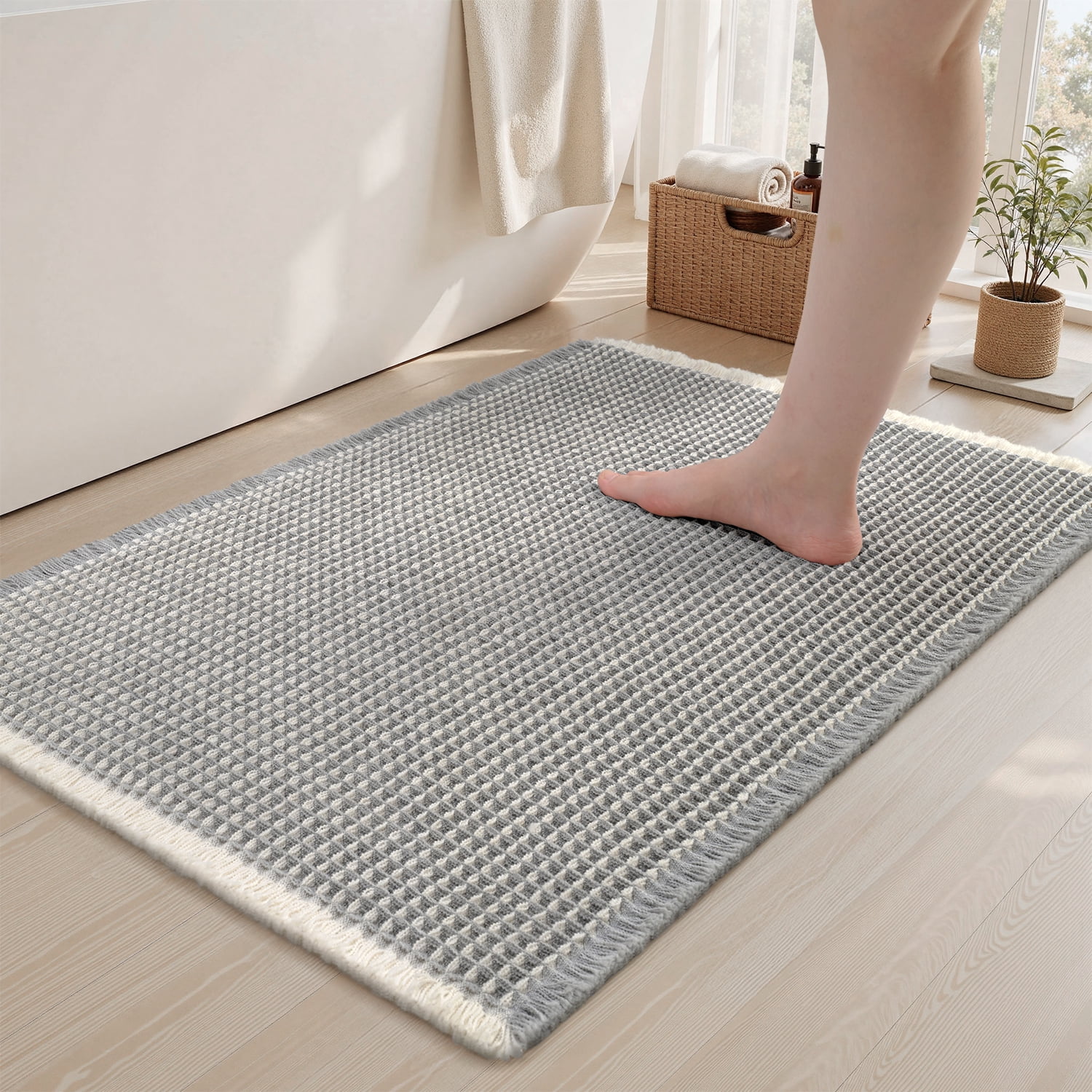 VUNATE Waffle Bathroom Rugs Super Absorbent Non Slip Bath Mat for ...
