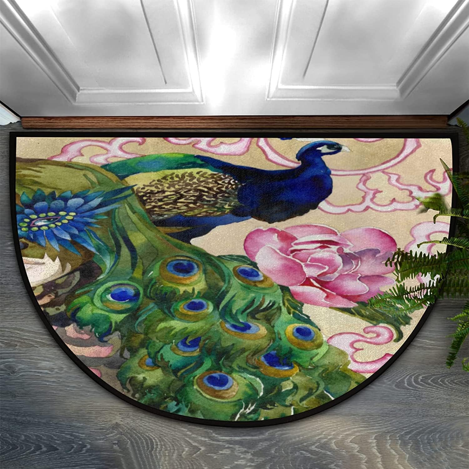 Bathroom Rugs Watercolor Peacocks Half Round Door Mat, Animal Feather ...