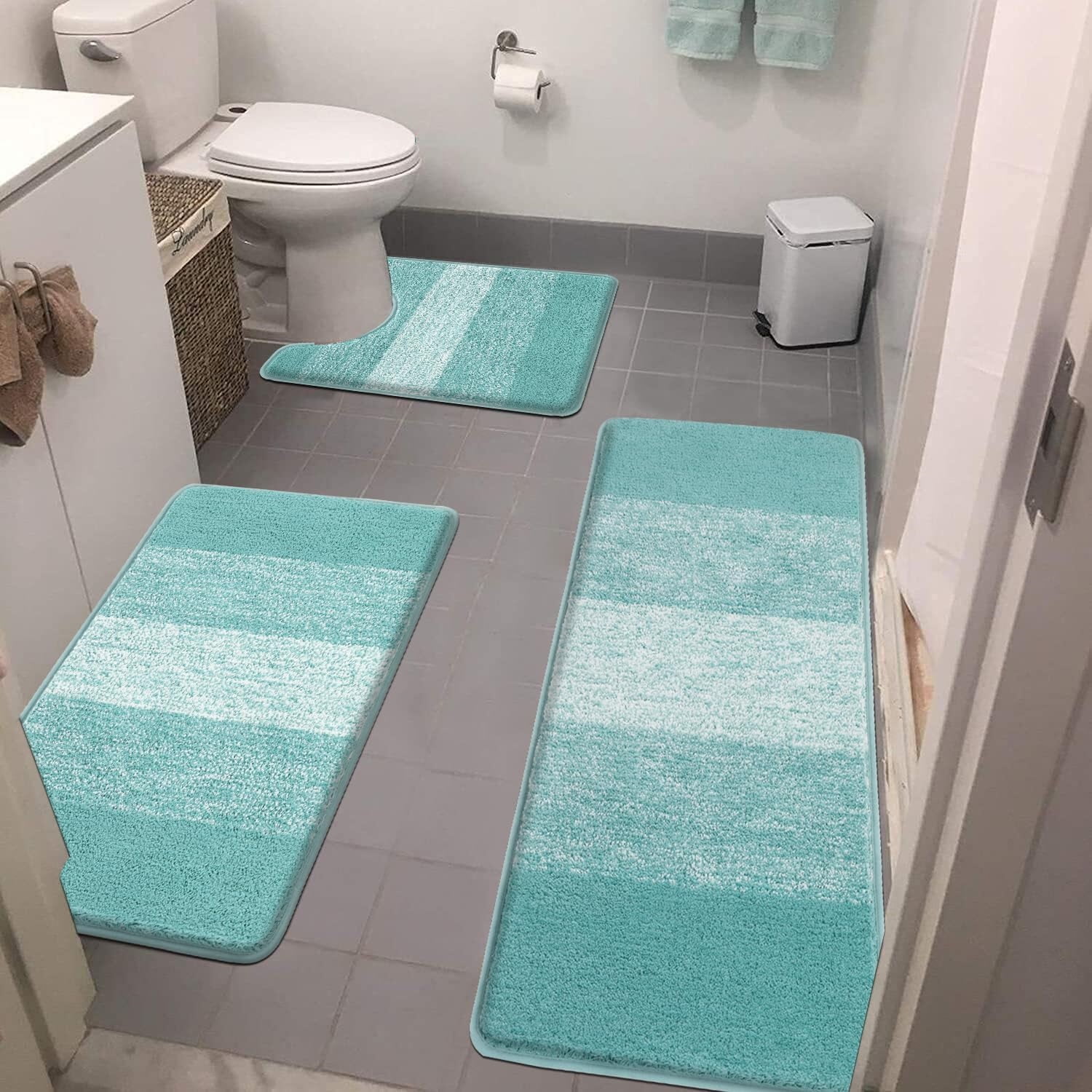 Bathroom Rugs, Yamaziot 3Pcs Bath Mat Set, Absorbent Microfiber Bath ...