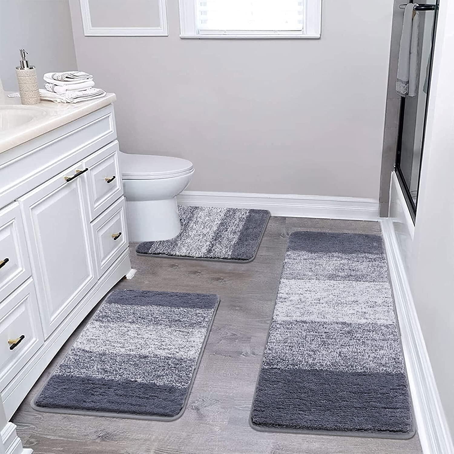 Yamaziot 3-Piece Bathroom Rug Set, Absorbent Microfiber Bath Mats, Non ...