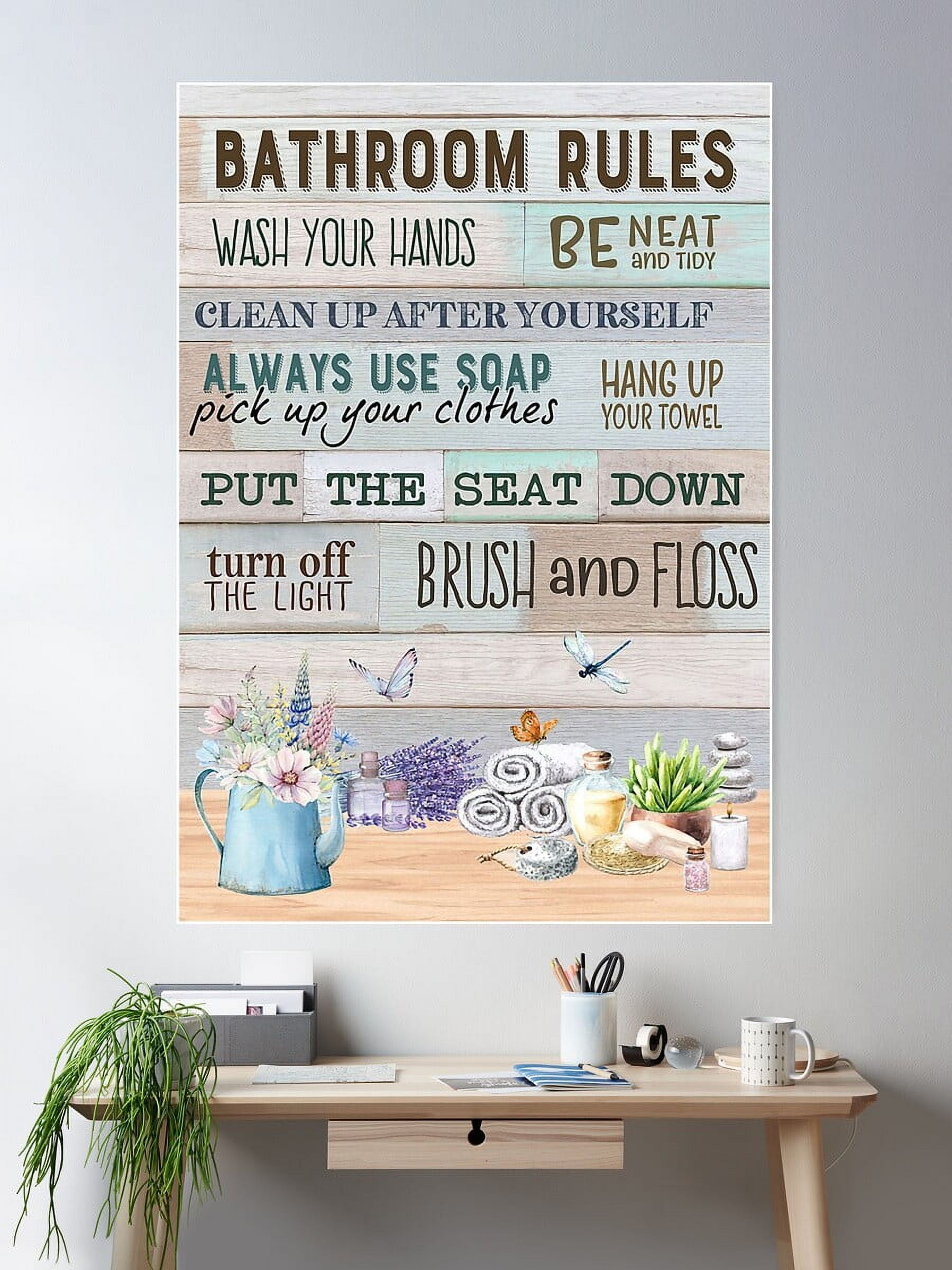 Bathroom Rules Brush And Floss Poster Poster Wall Art, Modern Wall ...