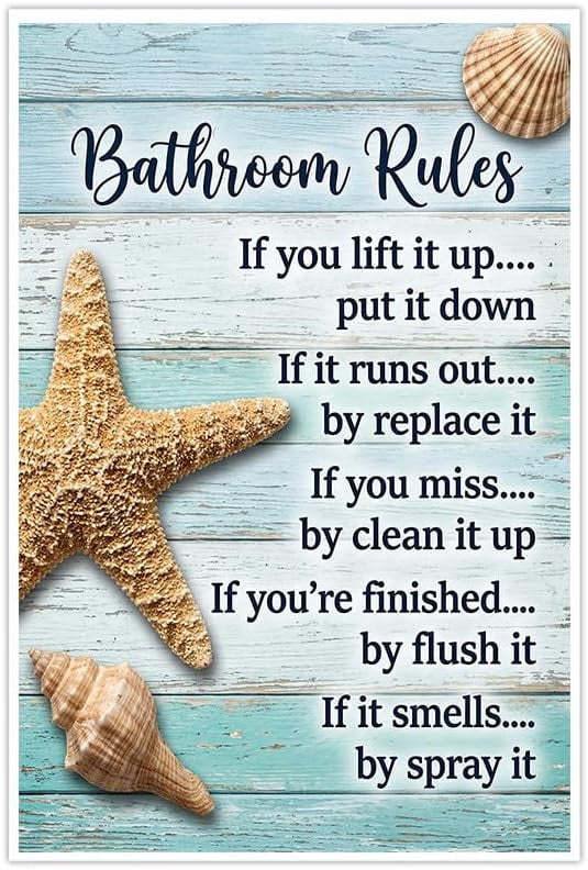 Bathroom Rules Canvas Wall Art Poster Funny Coastal Beach Decor ...
