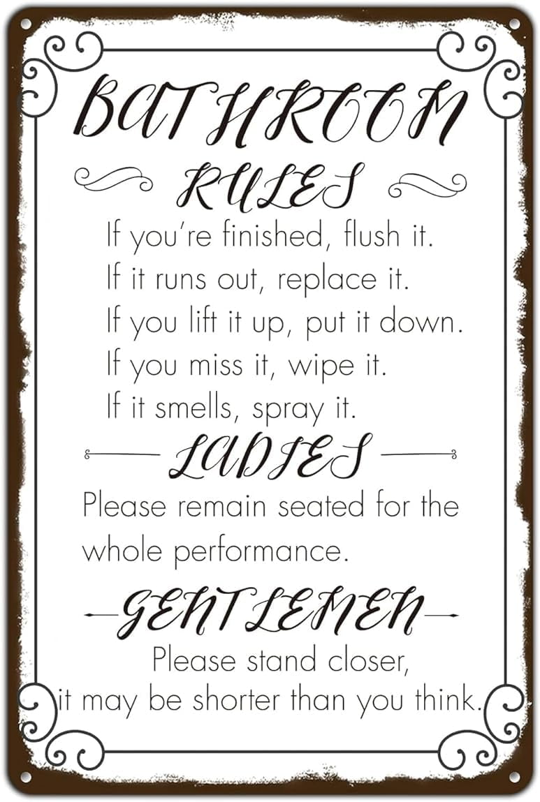 Bathroom Rules Metal Sign, Farmhouse Vintage Tin Signs for Home Guest ...