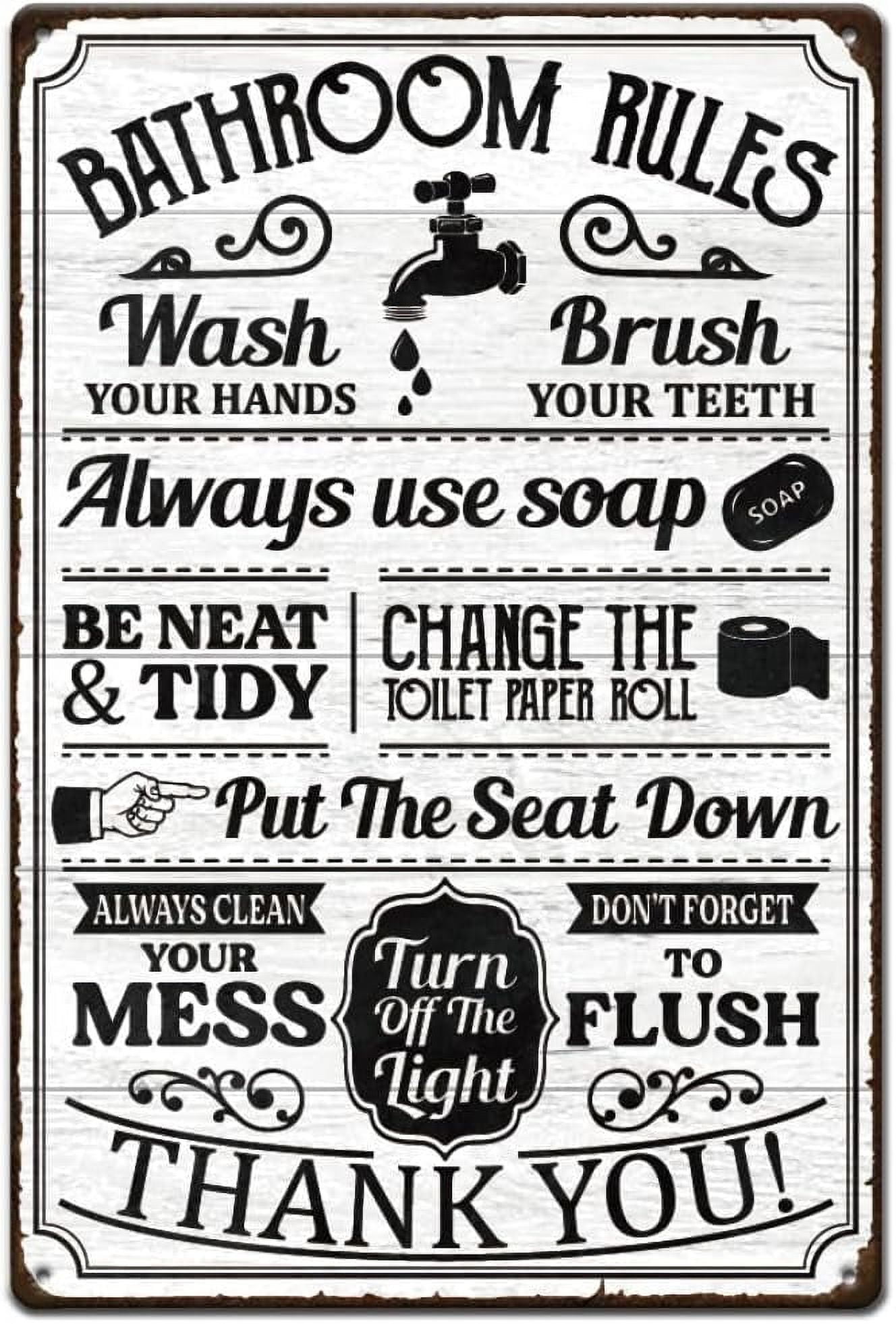 Bathroom Rules Metal Tin Signs Vintage Bathroom Quotes Signs Funny ...