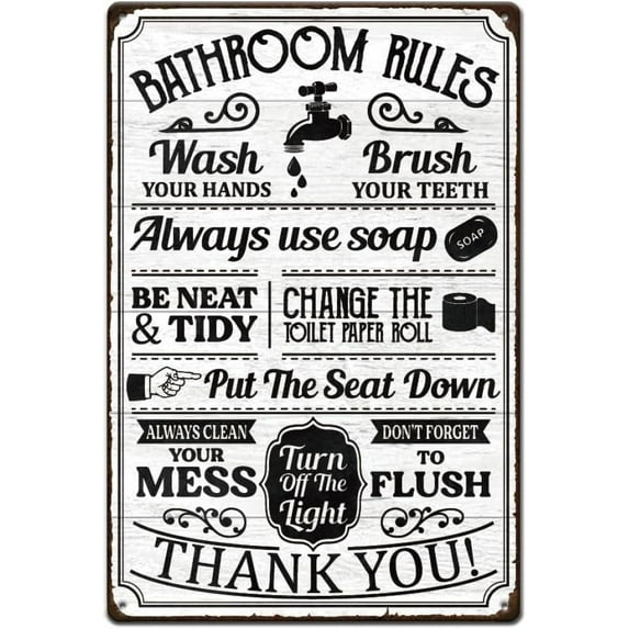 Bathroom Rules Metal Tin Signs Vintage Bathroom Quotes Signs Funny ...