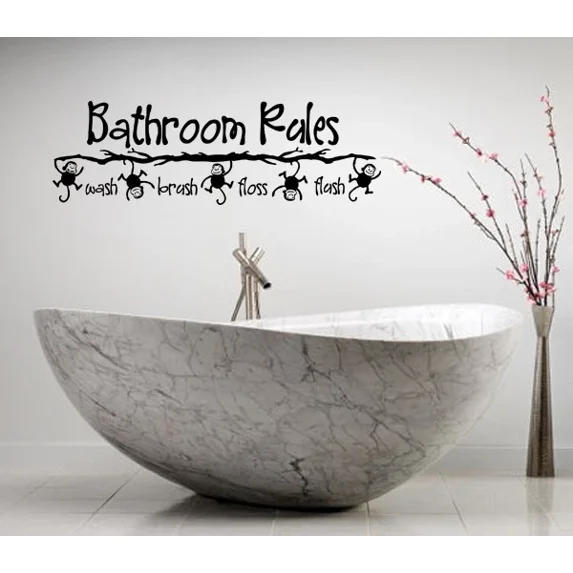 Bathroom Rules Monkey Vinyl Wall Decal Lettering Bath Words Wall Art ...
