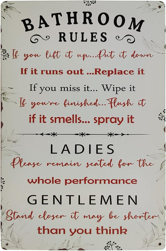 Bathroom Rules Poster Bathroom Wall Decor Vintage Metal Sign Toilet ...