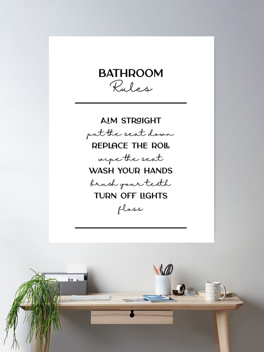 Bathroom Rules Poster Wall Art, Modern Wall Decor For Living Room ...