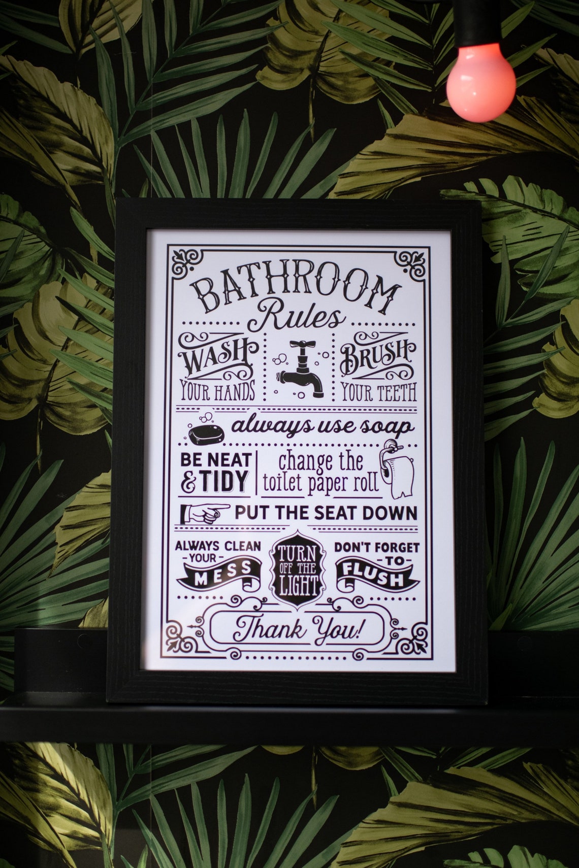 Bathroom Rules Poster Wash Brush Flush, A3 A4 A5 Wall Art, 16x24 ...