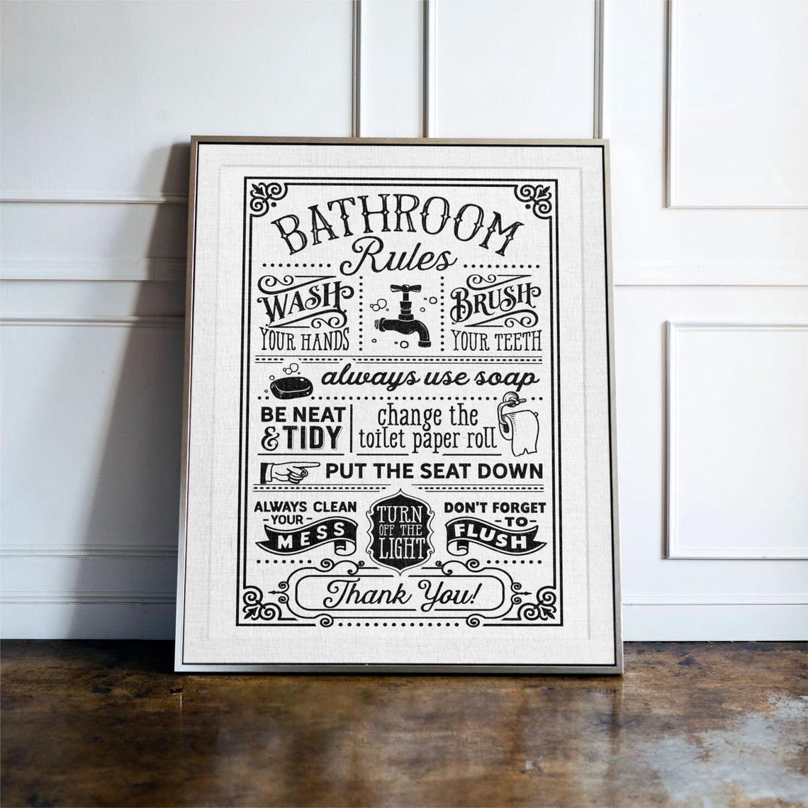 Bathroom Rules Print, Farmhouse Bathroom Wall Art, Unframed Paper ...