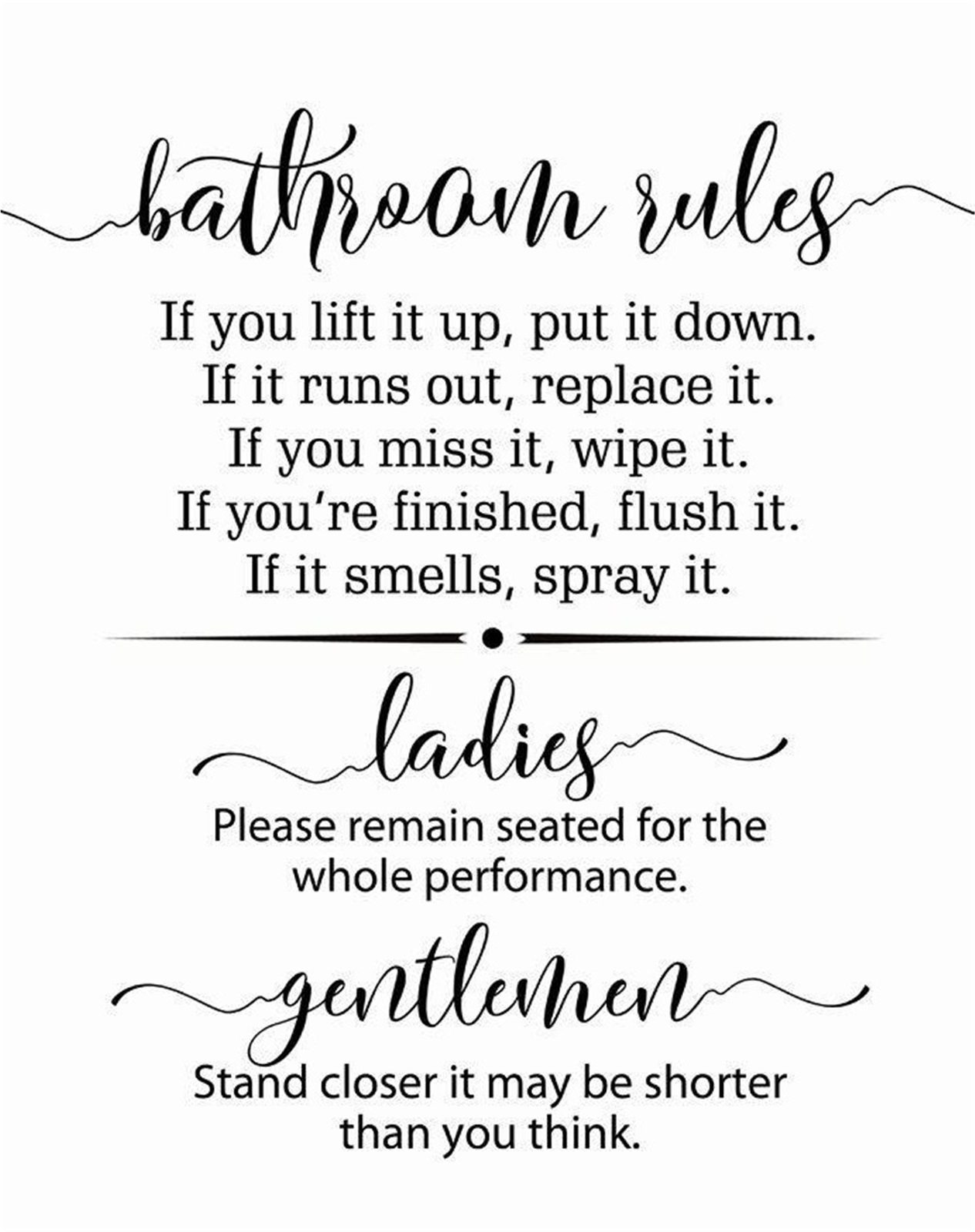 Bathroom Rules Sign, Bathroom Wall Decor poster Funny Bathroom Sign ...