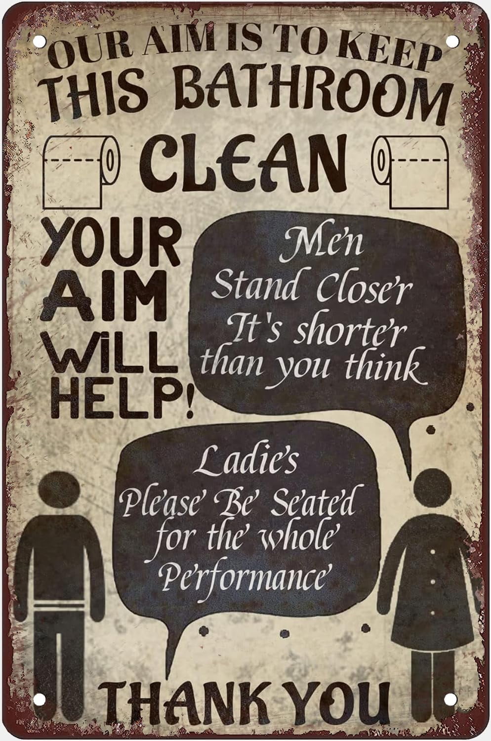 Bathroom Rules Tin Sign Our Aim Is To Keep This Bathroom Clean Toilet ...