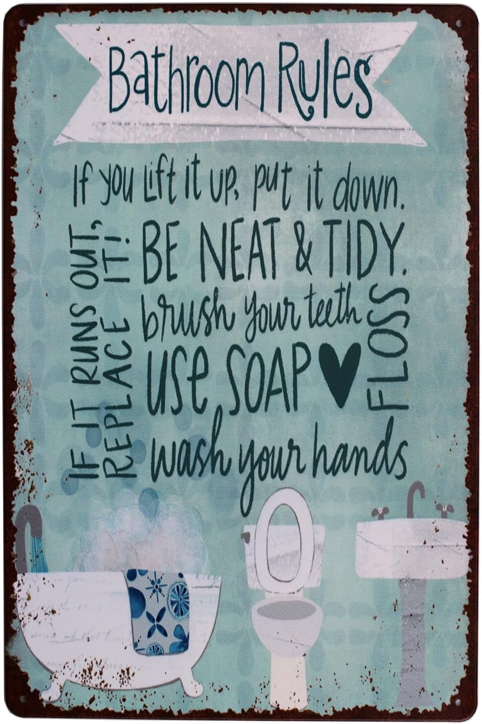 Bathroom Rules Use Soap Wash Your Hands Metal Tin Sign Wall Home Decor ...