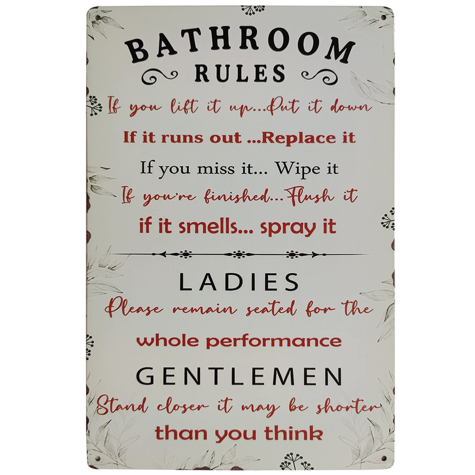 Bathroom Rules Vintage Metal Sign Toilet Rules Farmhouse Wall Decor for ...