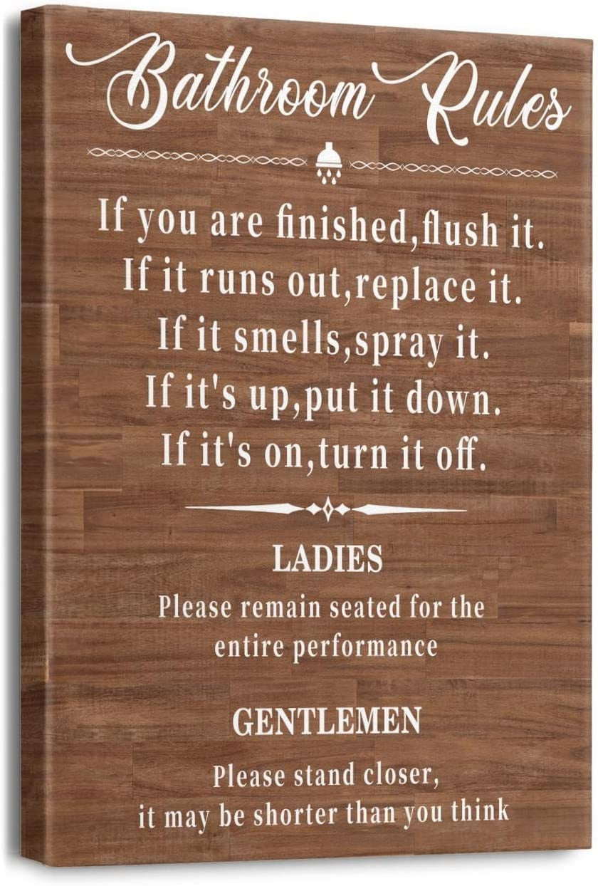 Bathroom Rules Wall Art Canvas Print Wall Decor Framed Ready to Hang ...