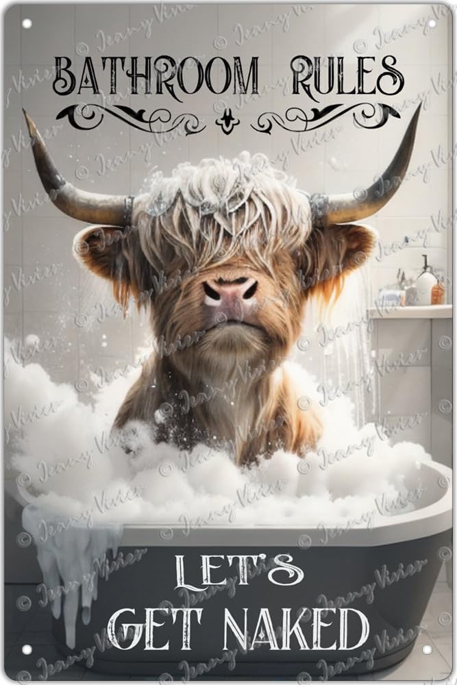 Bathroom Rules Wall Decor Rustic Farmhouse Cow Bathroom Novelty Tin ...